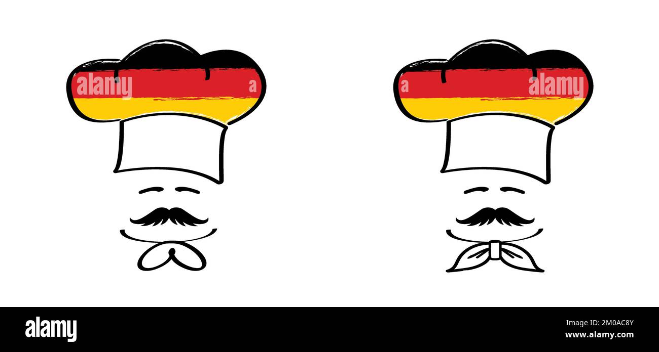 Cartoon chef cap with mustache and Germany flag. Chef hat or cap ...