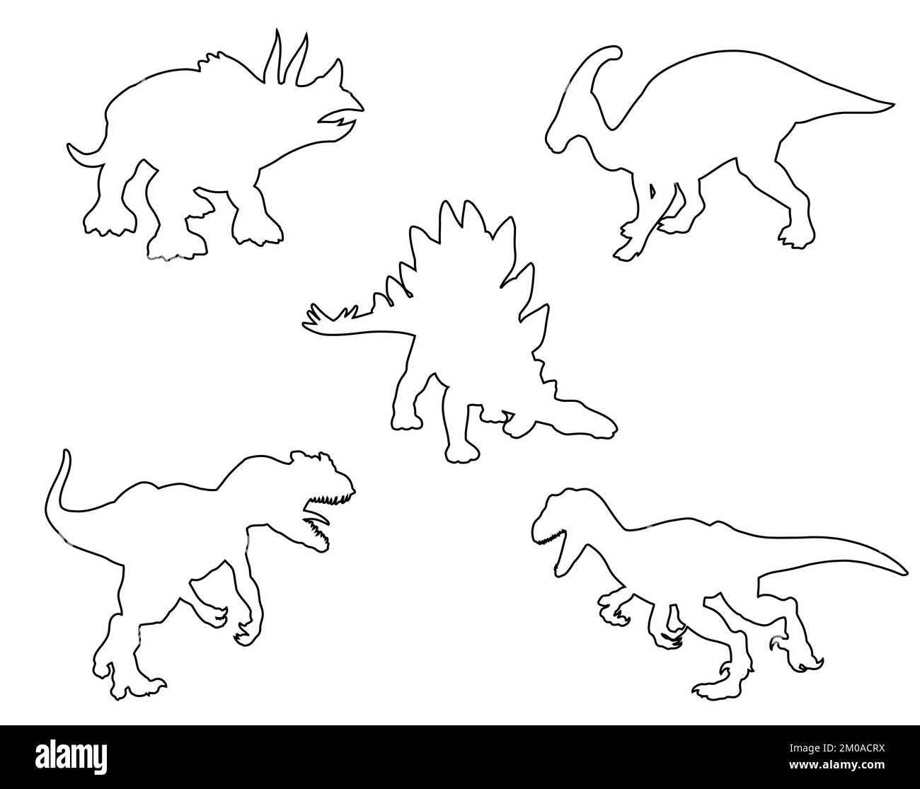 Dinosaur set stroke line. Collection for children Vector clipart Stock ...