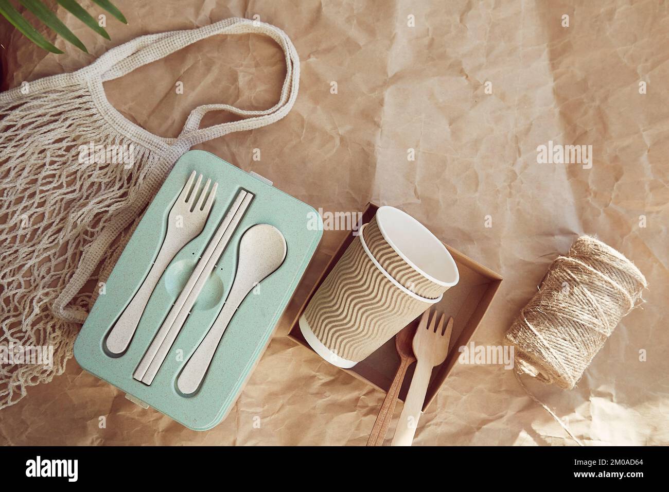 Sustainable tableware cutlery, cardboard cups made from natural ...