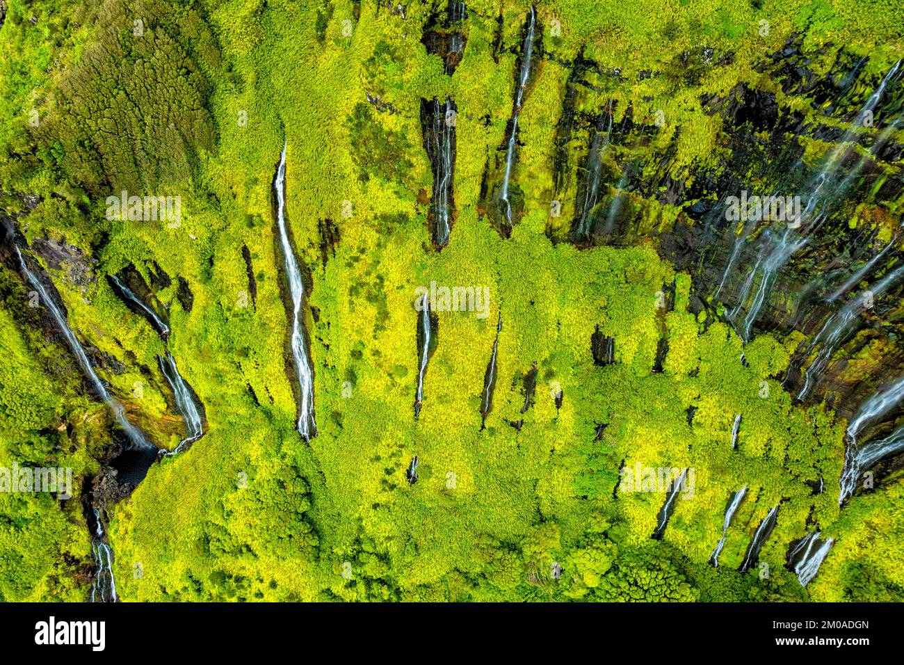 Azores scenic aerial drone landscape, Flores island. Iconic lagoon with ...