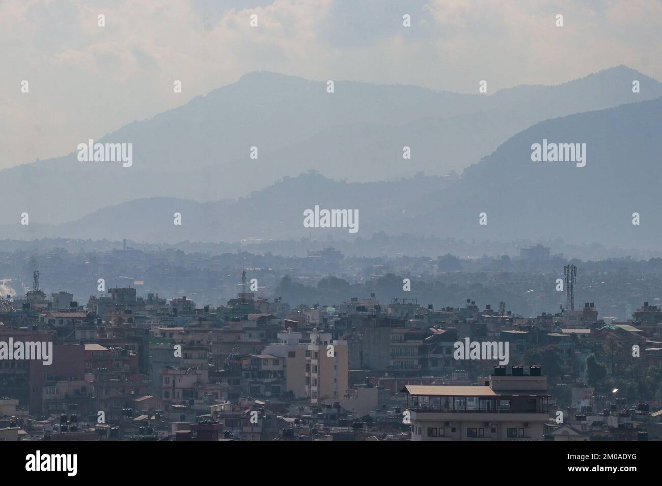 On December 5, 2022 in Kathmandu, Nepal. A cityscape of Kathmandu valley is pictured with a ...