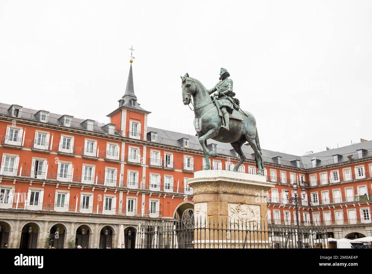 Spain, Madrid, Plaza Mayor square, Equestrian statue of Philip III ...