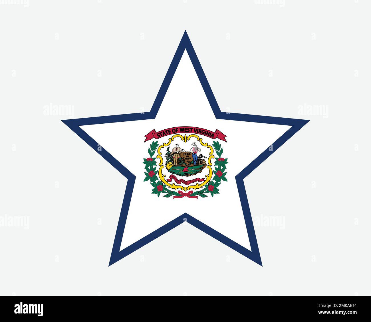 West Virginia Star Flag. WV USA Five Point Star Shape State Flag. West ...