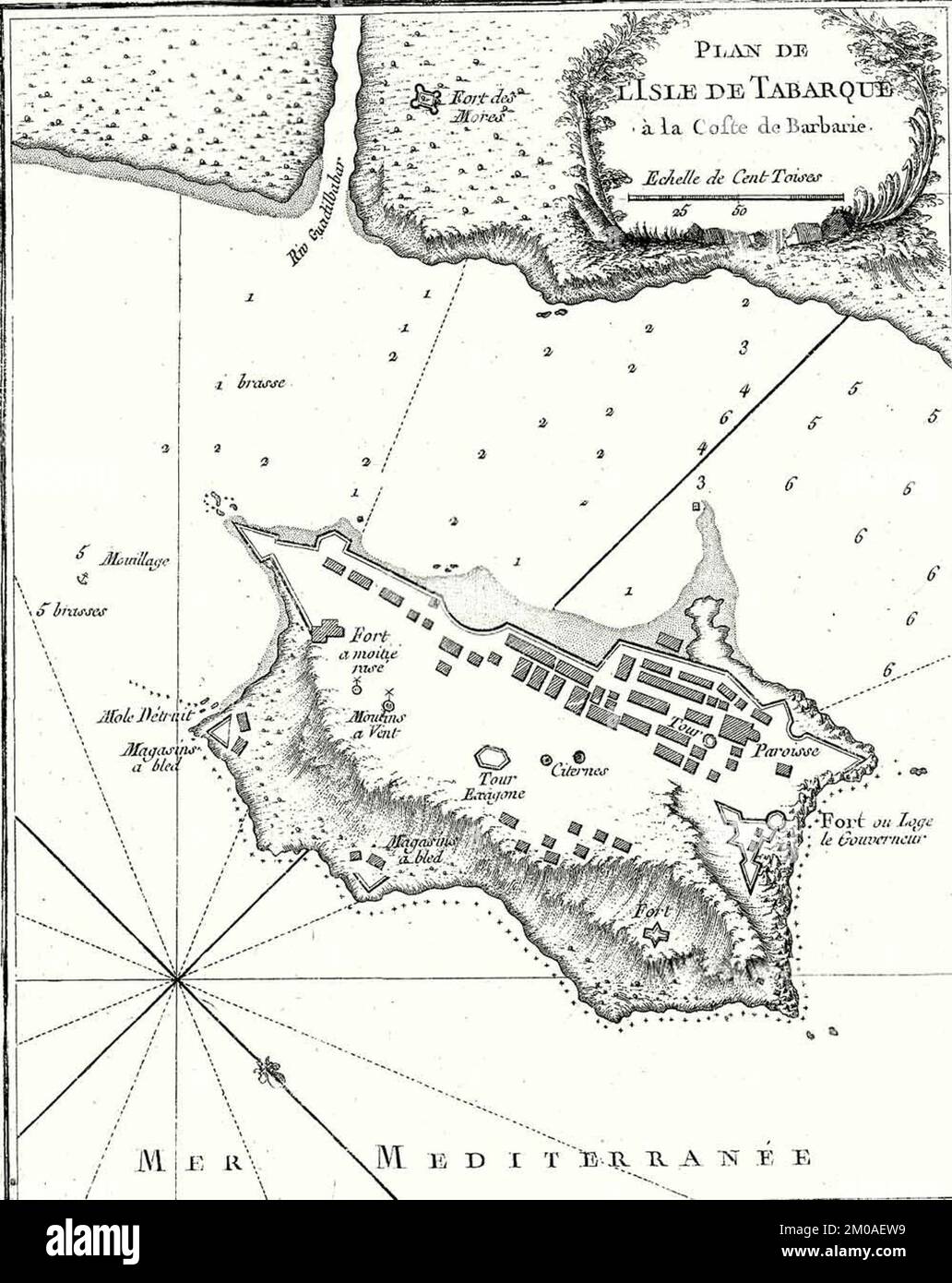 Map of the island of Tabarka around 1770 Stock Photo - Alamy
