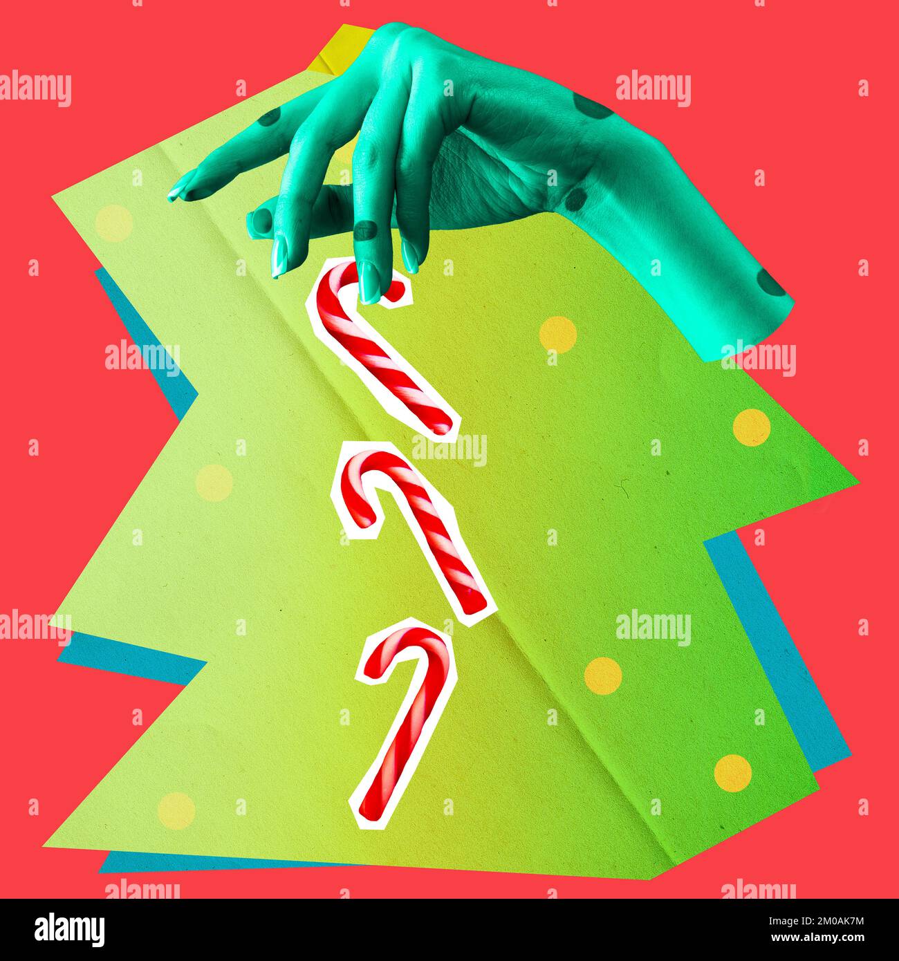 Creative design for Christmas greeting card. Hand and colorful paper ...