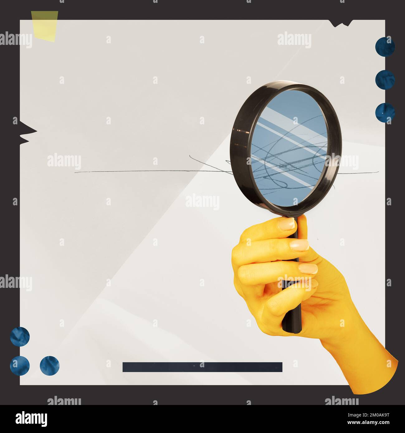 Business research. Human hand with magnifying glass. Contemporary art ...