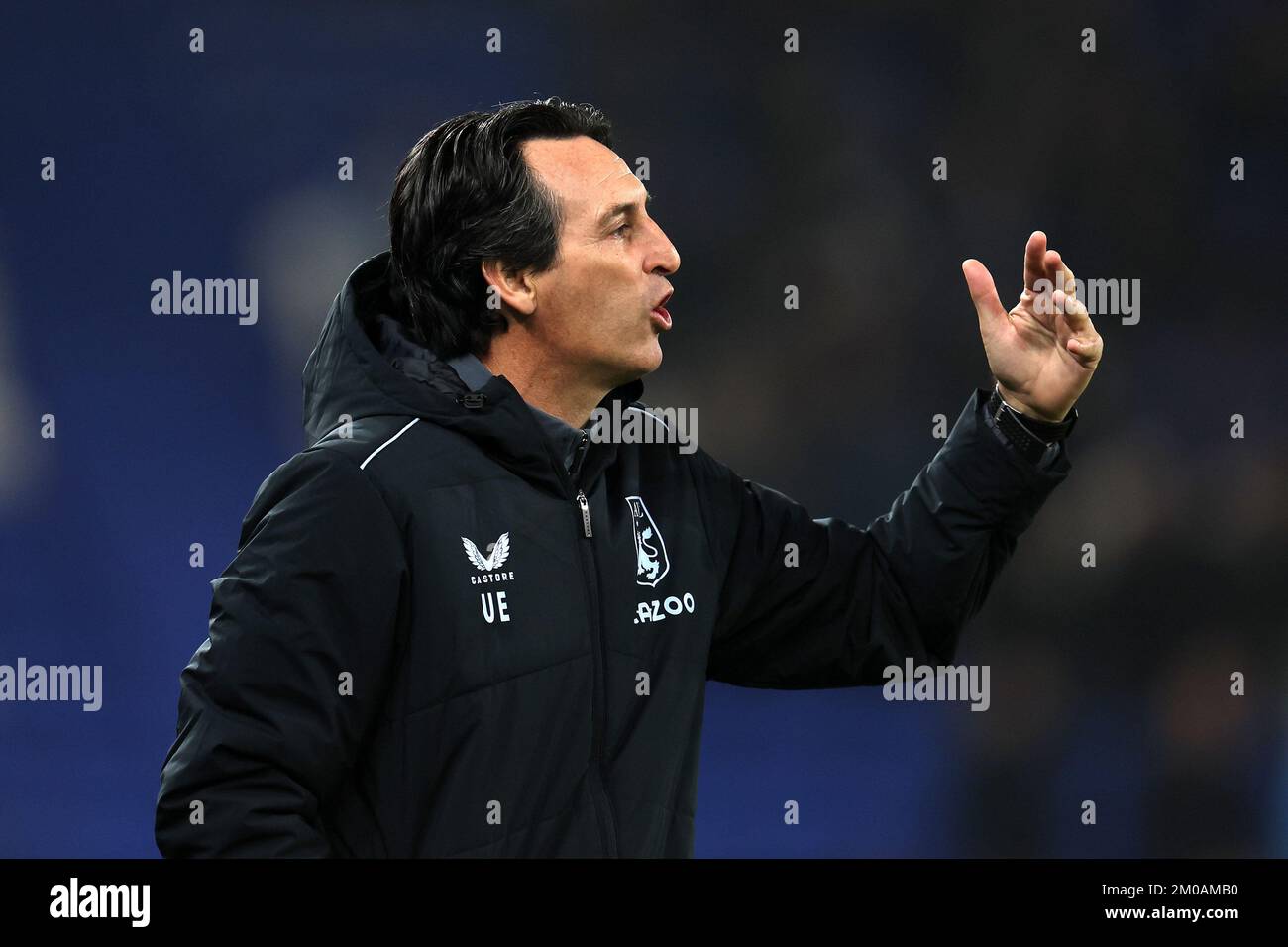 Unai Emery, the head coach/ manager of Aston Villa looks on during the ...