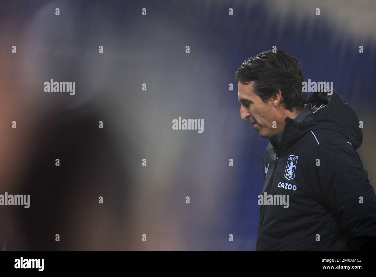 Unai Emery, the head coach/ manager of Aston Villa looks on during the ...