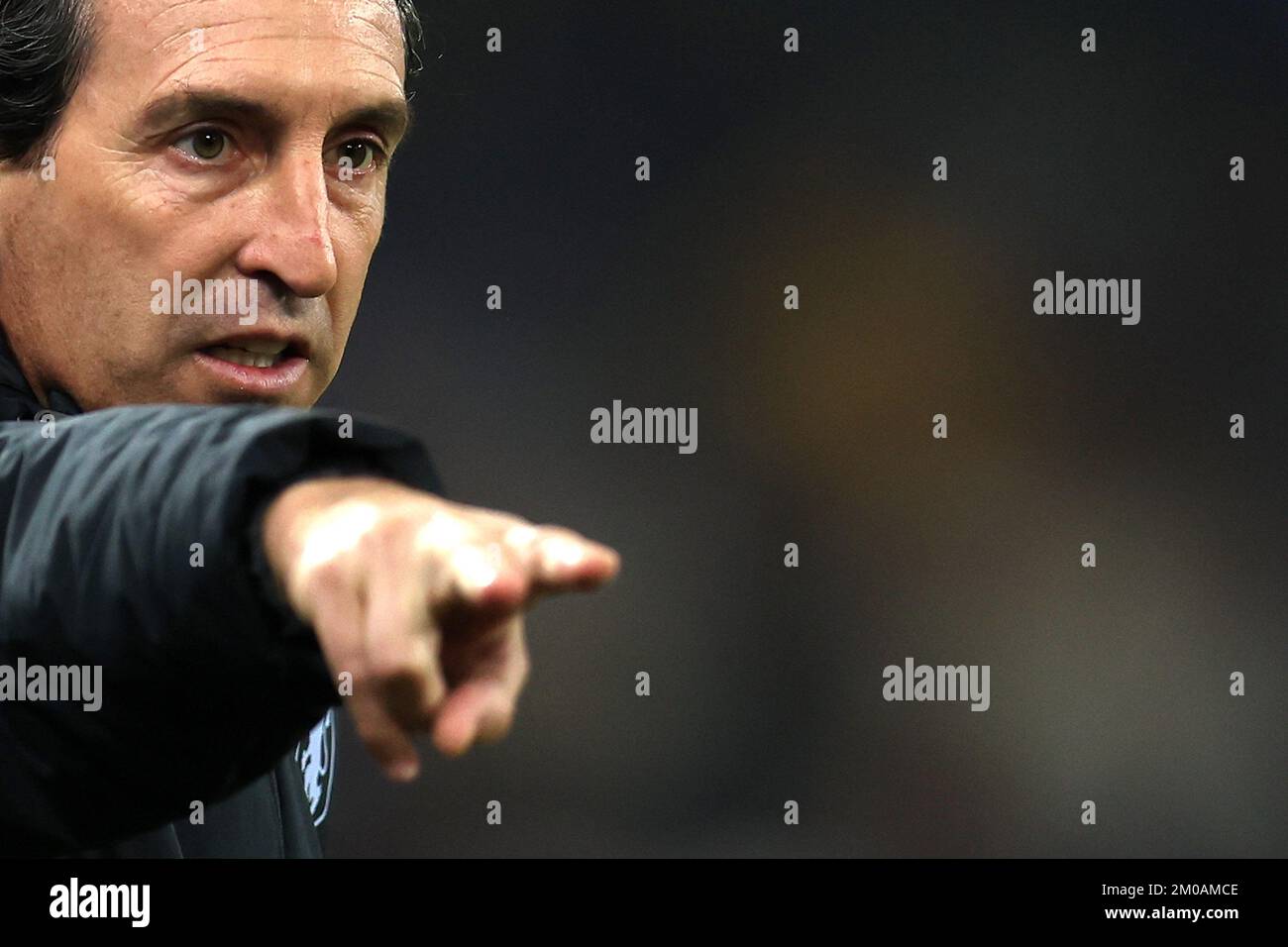 Unai Emery, the head coach/ manager of Aston Villa looks on during the ...