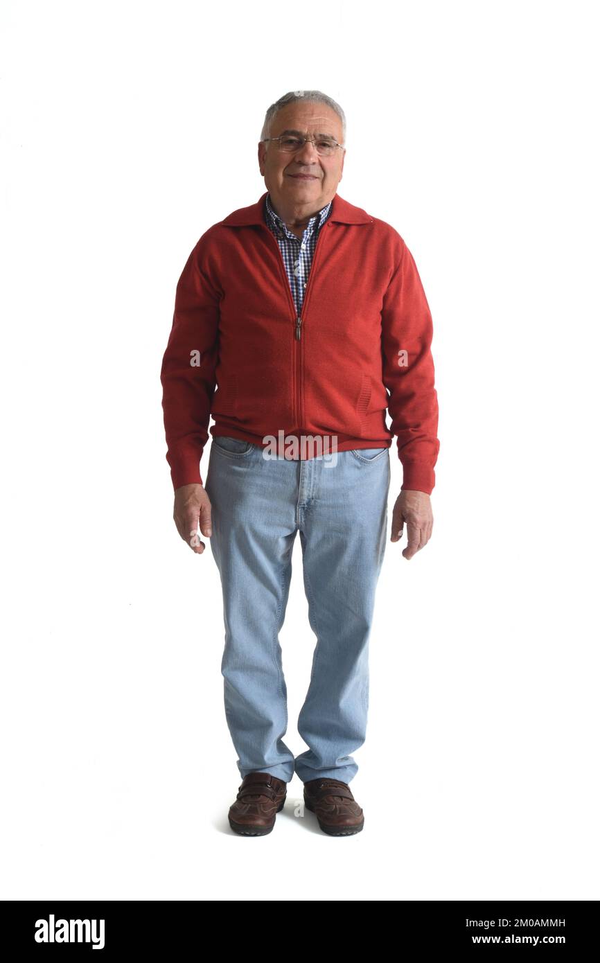 front view of a senior man standing on white background Stock Photo - Alamy