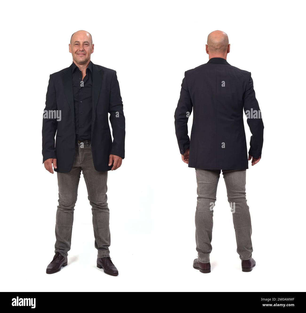 rear view of the same man with various poses on white background Stock ...