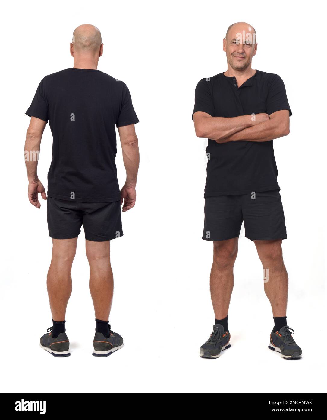 front and rear view of a same man with sportswear shirt and shorts on ...