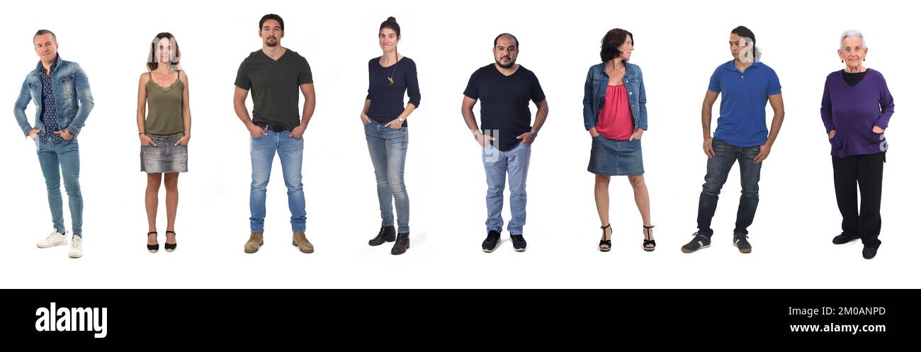 group of people with hands in pockets on white background Stock Photo ...