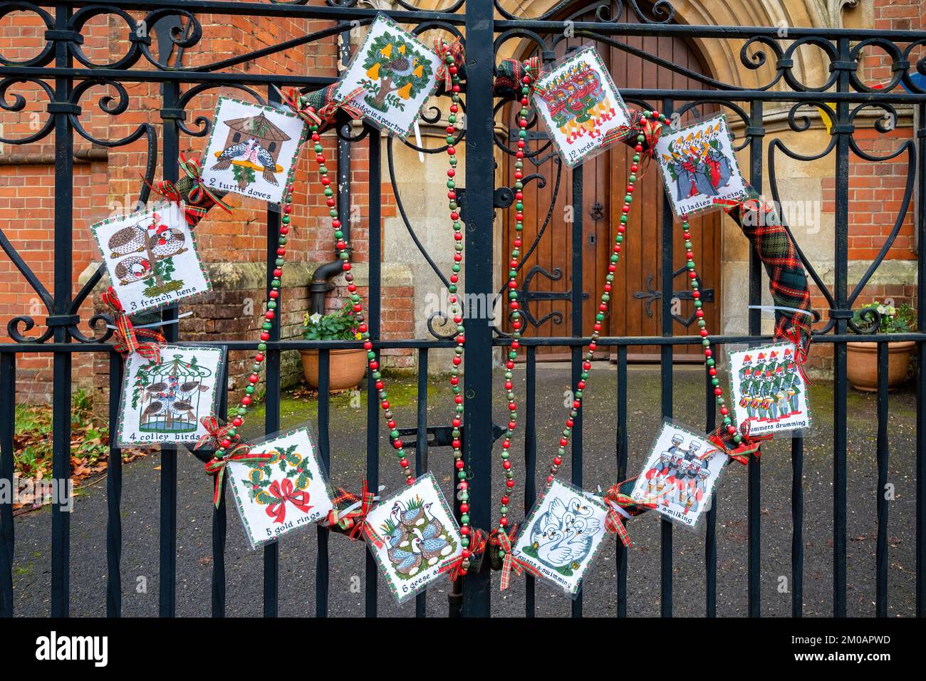 The Twelve Days of Christmas song, seasonal decorations outside a ...