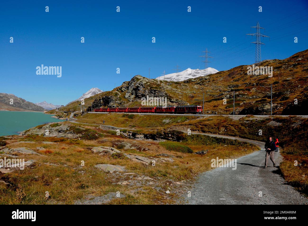 Swiss alps: Bernina Express train trip through the upper Engadin Stock ...
