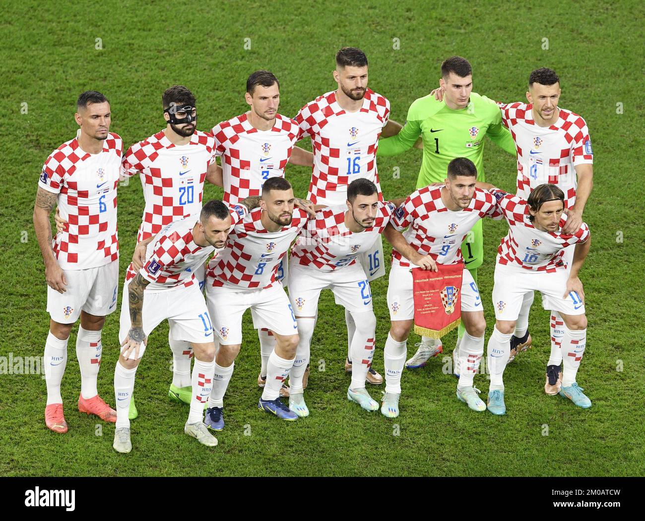 Al Wakrah, Qatar, on Dec. 5, 2022. Croatia's starting XI pose for a ...