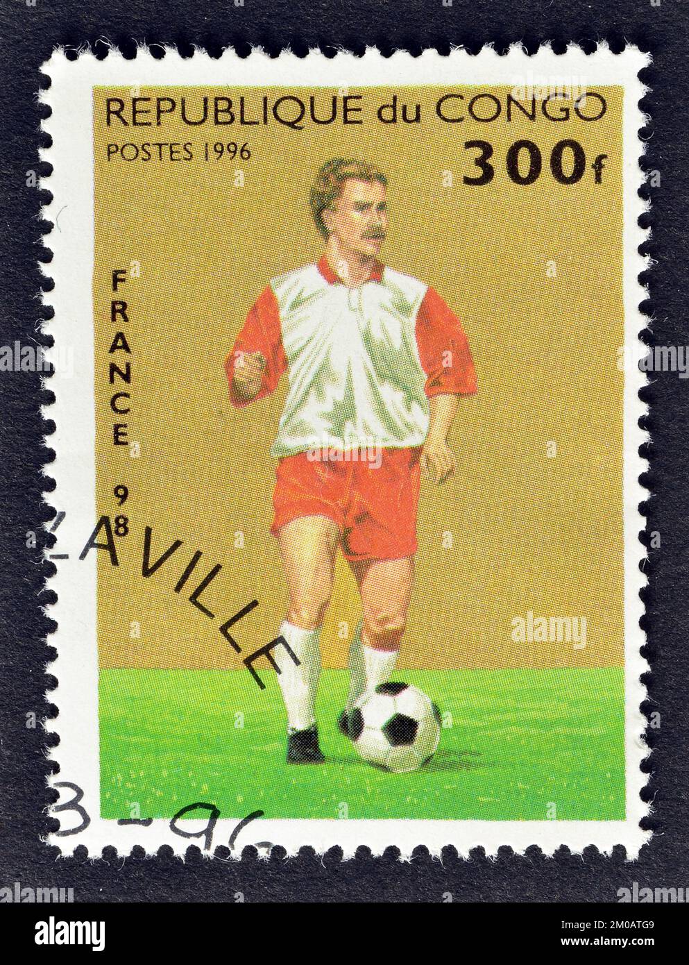 Cancelled postage stamp printed by Congo, that shows Football player ...