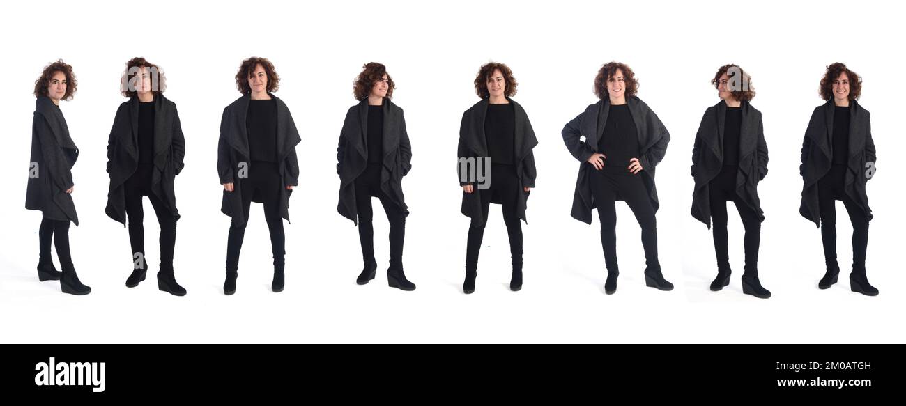 various poses of same women standing on white background Stock Photo ...