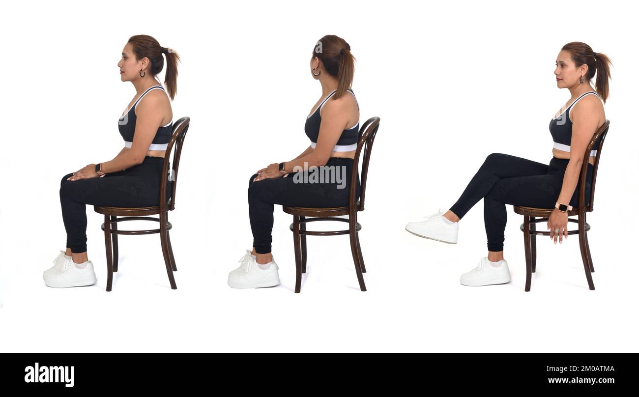 side view of same woman with sportswear on white background Stock Photo ...