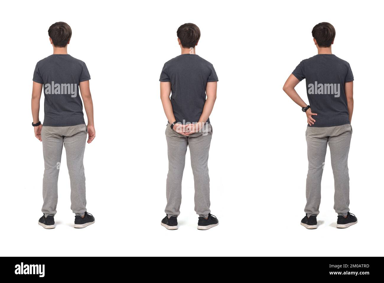 back view of same teen dressed in sportswear on white background Stock ...