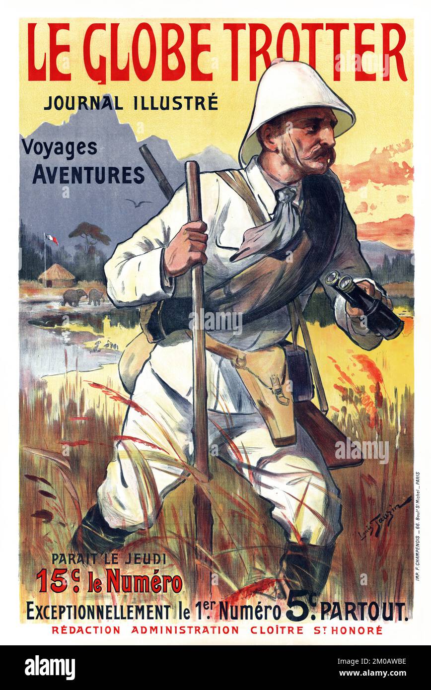 Le Globe Trotter, lithographic poster by Louis Tauzin, advertising for a french magazine sold ...