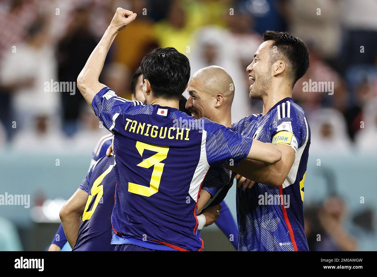 AL WAKRAH - (LR) Shogo Taniguchi of Japan, Diazen Maeda of Japan, Maya Yoshida of Japan ...