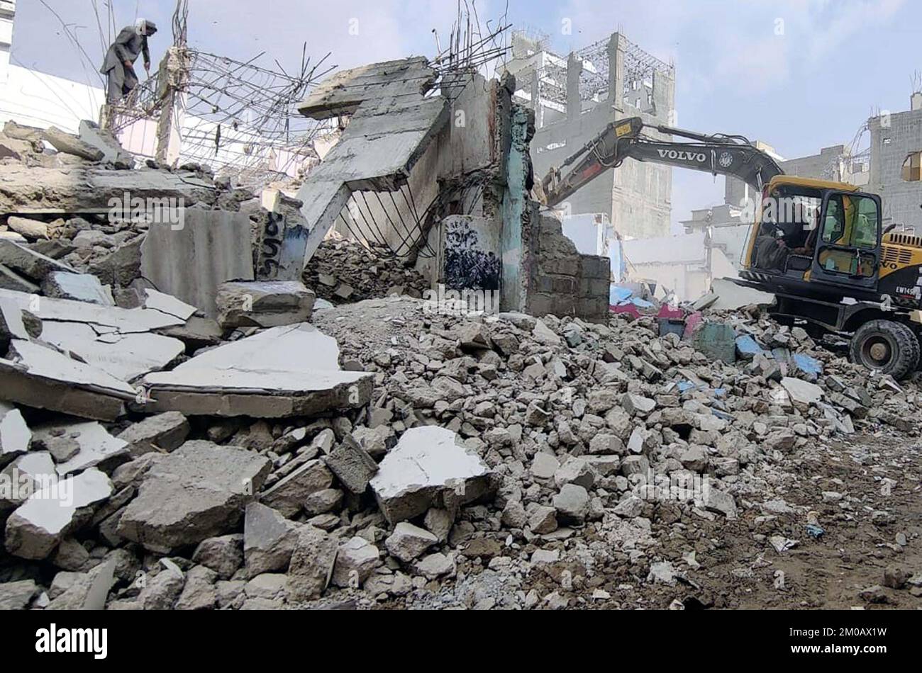 Anti encroachment operation in progress demolishing illegal ...