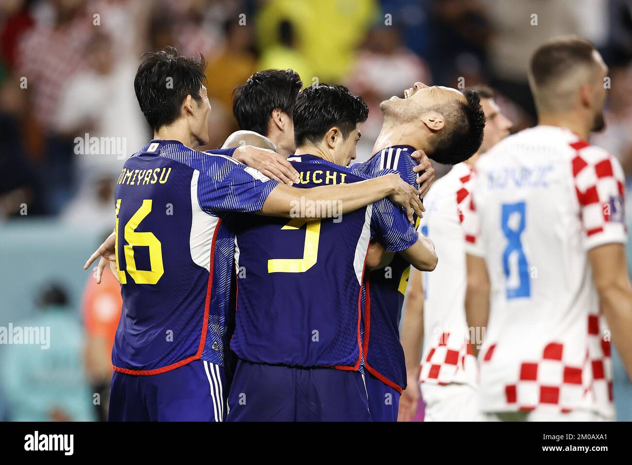 AL WAKRAH - (LR) Takehiro Tomiyasu of Japan, Junya Ito of Japan, Shogo Taniguchi of Japan, Maya ...