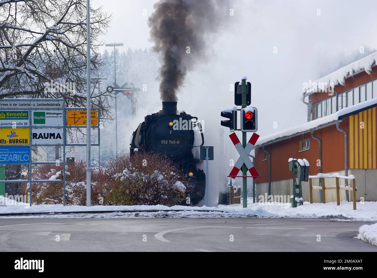 A steam train of the Swabian Alb Railway company with the steam ...