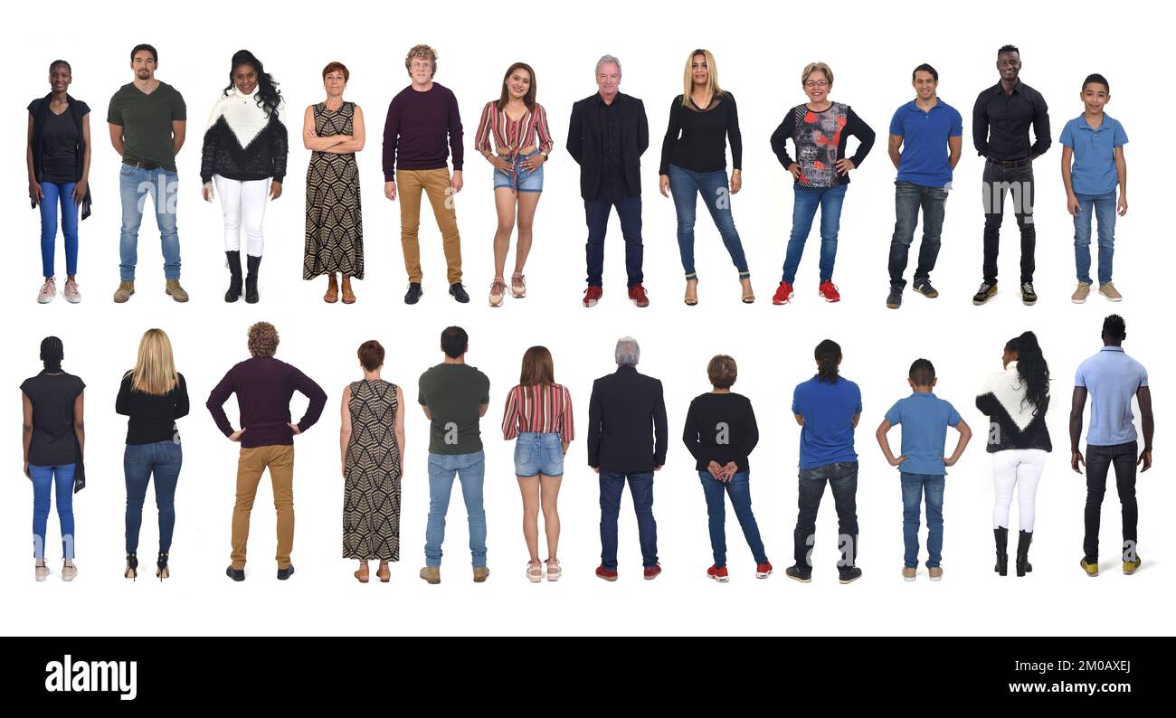 view of the same group of people seen from the front and back Stock ...