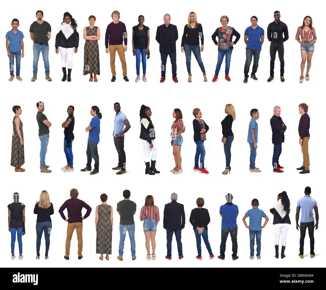 view of the same group of people seen from the front, back and side ...