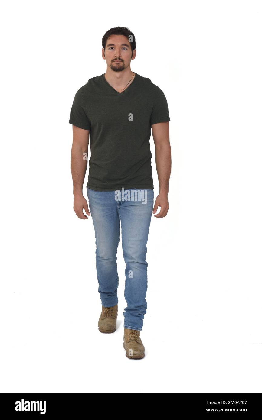 front view man walking on white background Stock Photo - Alamy