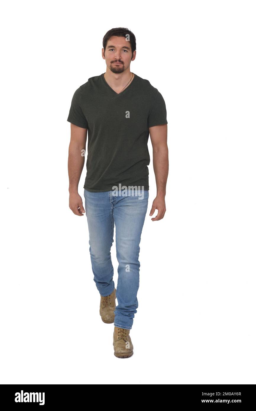 front view man walking on white background Stock Photo - Alamy