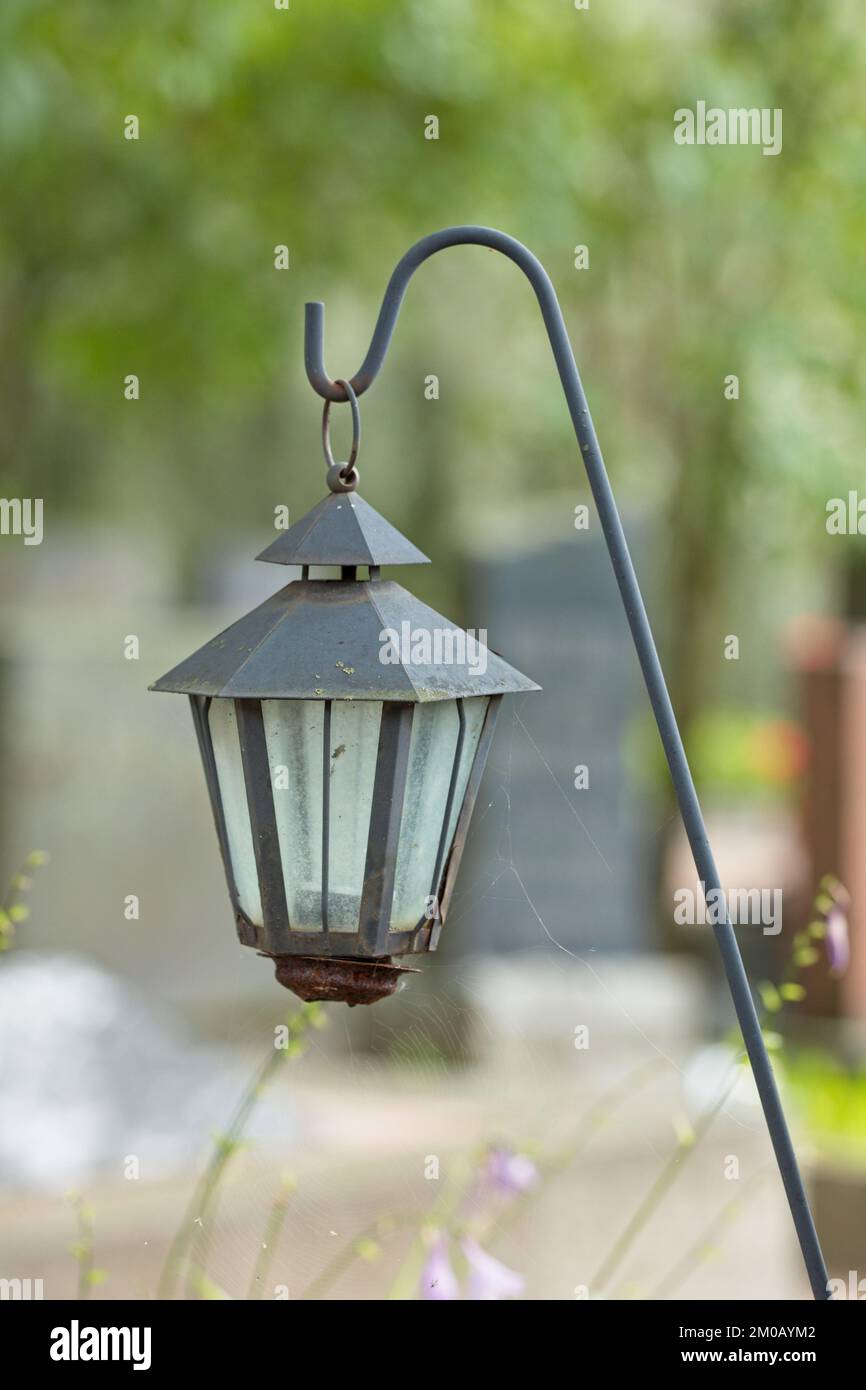 Closeup of a grave lantern in the cemetery Stock Photo - Alamy