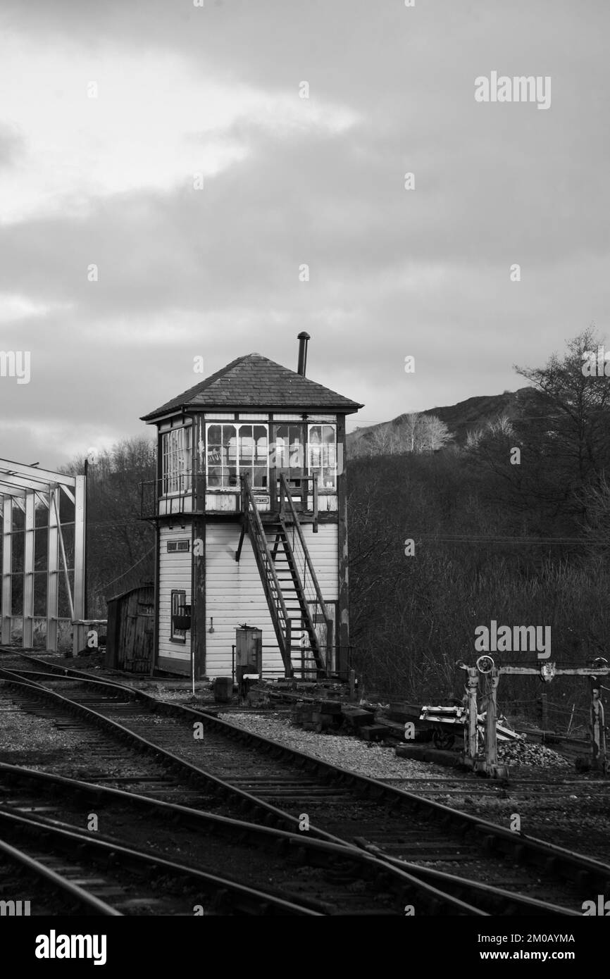 A view of the old signal box at Embsay Railway Station, Embsay, Skipton ...