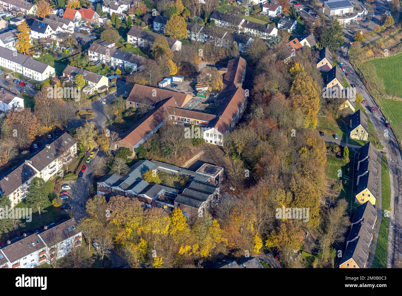 Aerial view, demolition works of the former elementary school in the ...