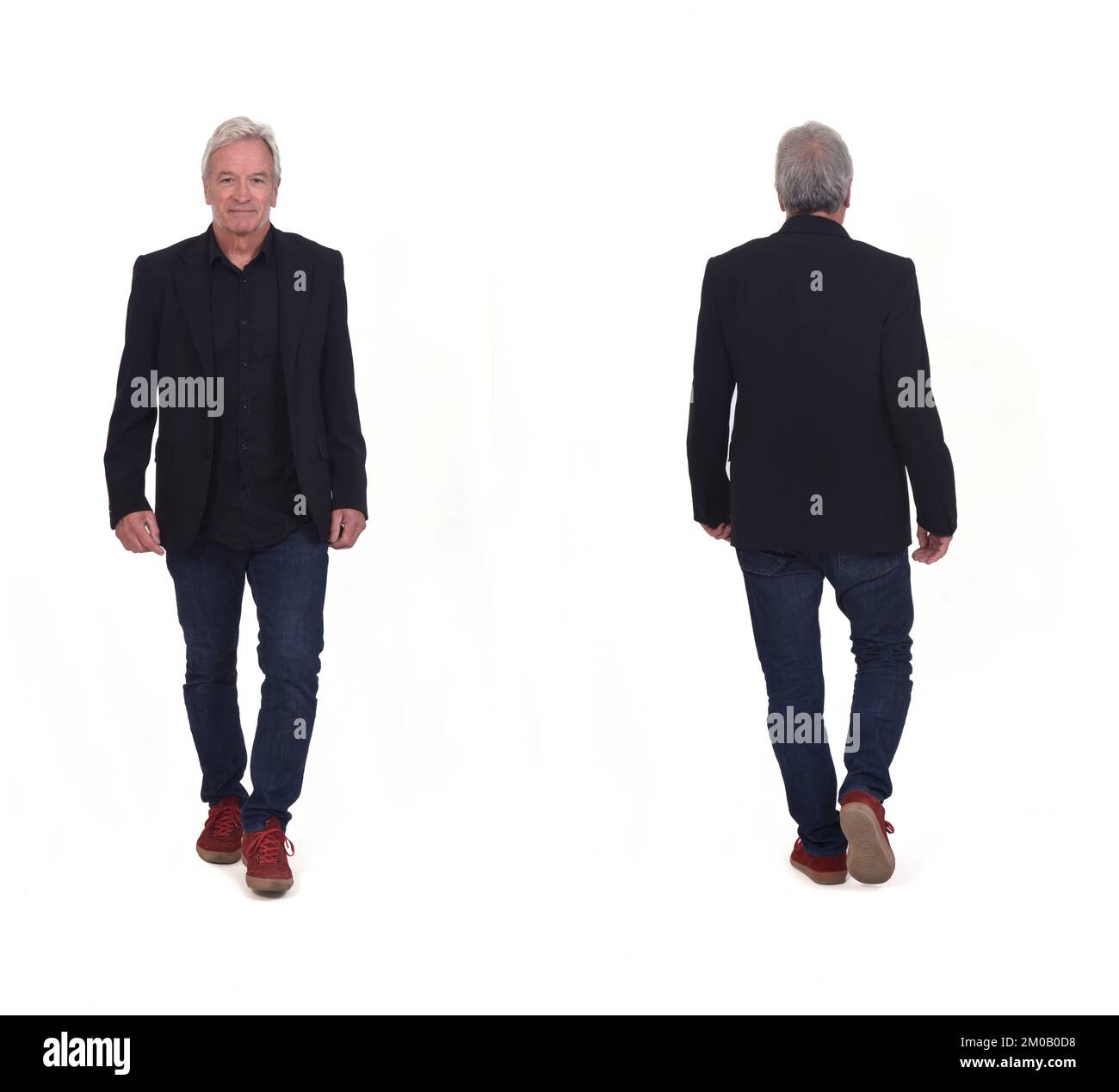 front and back view of same men walking on white background Stock Photo ...