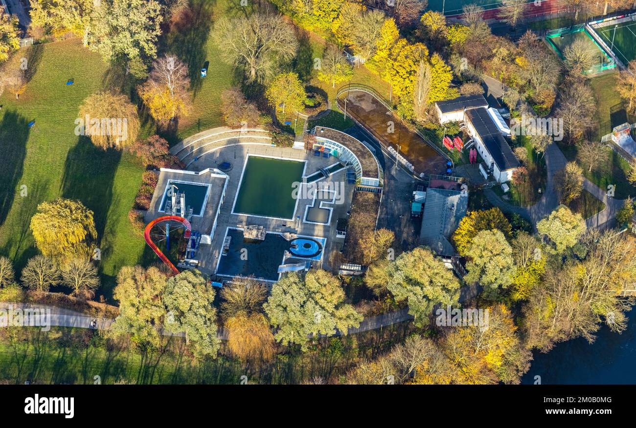 Aerial view, leisure pool Bleichstein outdoor pool in Herdecke, Ruhr ...
