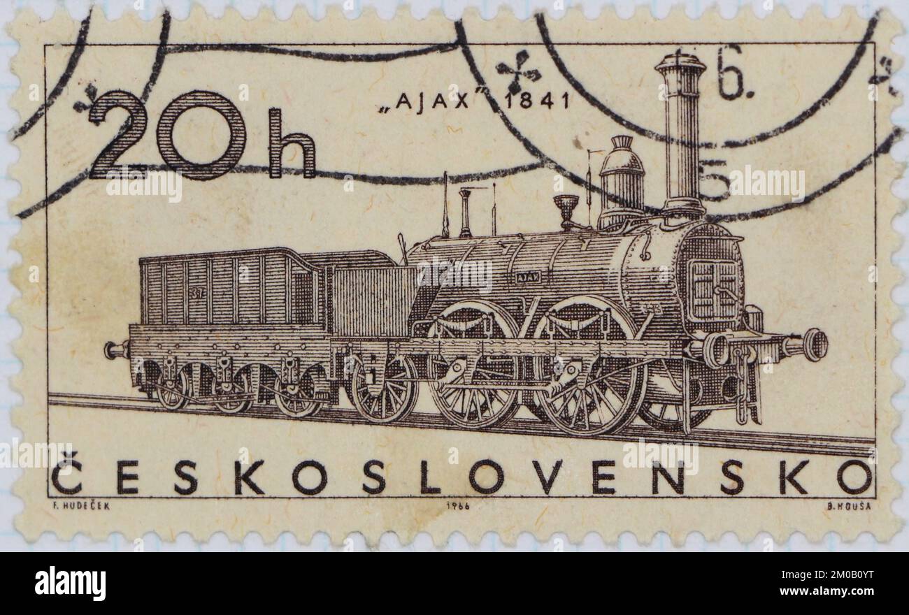 Photo of a postage stamp from Czechoslovakia Steam engine AJAX 1841 ...
