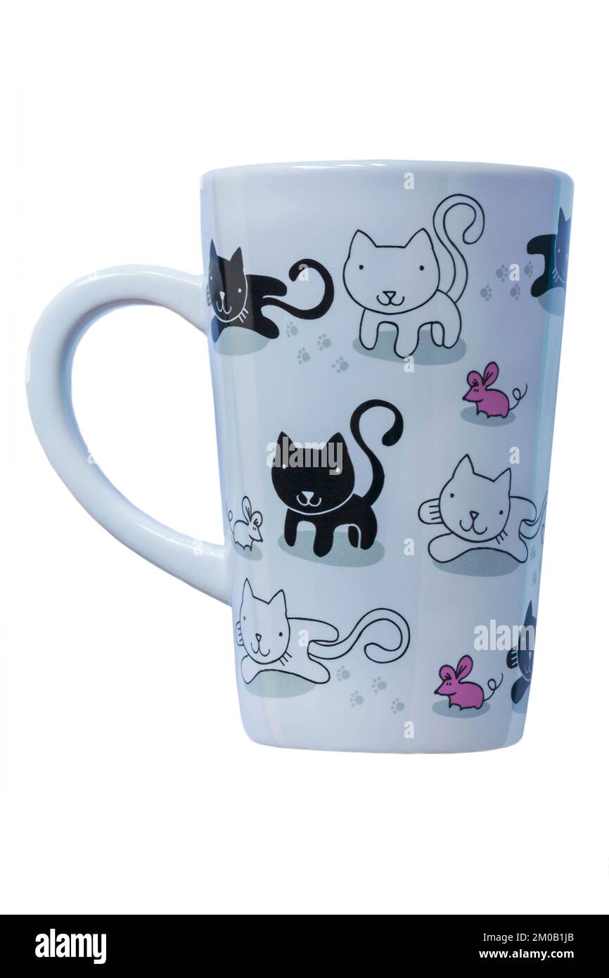 Cup mug with cats and mice on isolated on white background Stock Photo ...
