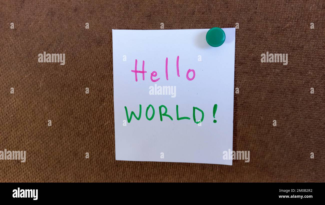 Colorful Text Hello World on sticky notes Stock Photo - Alamy
