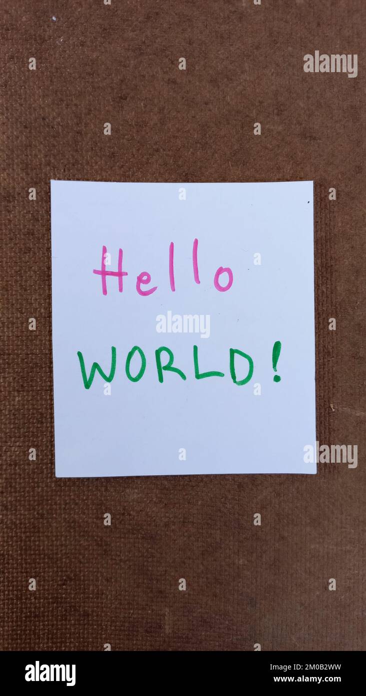 Colorful Text Hello World on sticky notes Stock Photo - Alamy