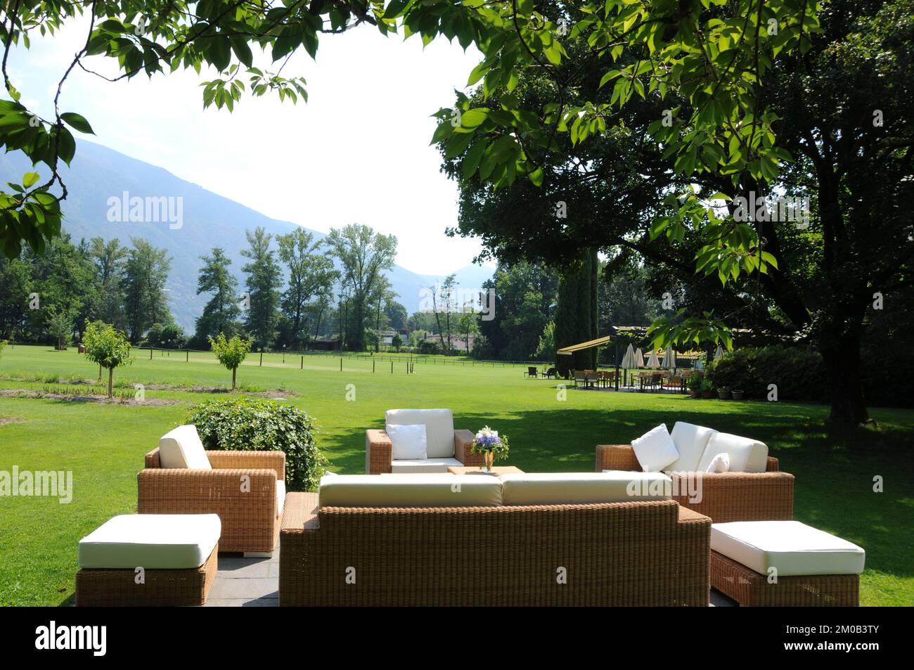 The garden oft the luxury hotel Castello del Sole in Ascona at Lake ...