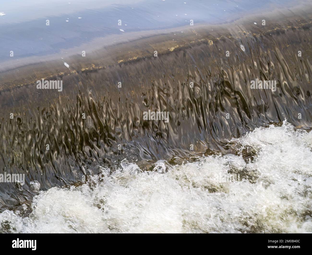 A small flat cascade in a calm river. Water background Stock Photo - Alamy