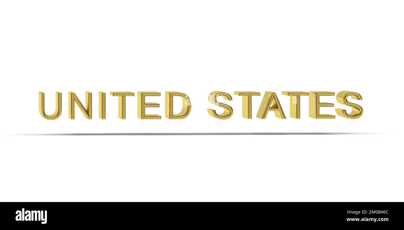 Golden 3D country inscription isolated on white background - 3D render ...