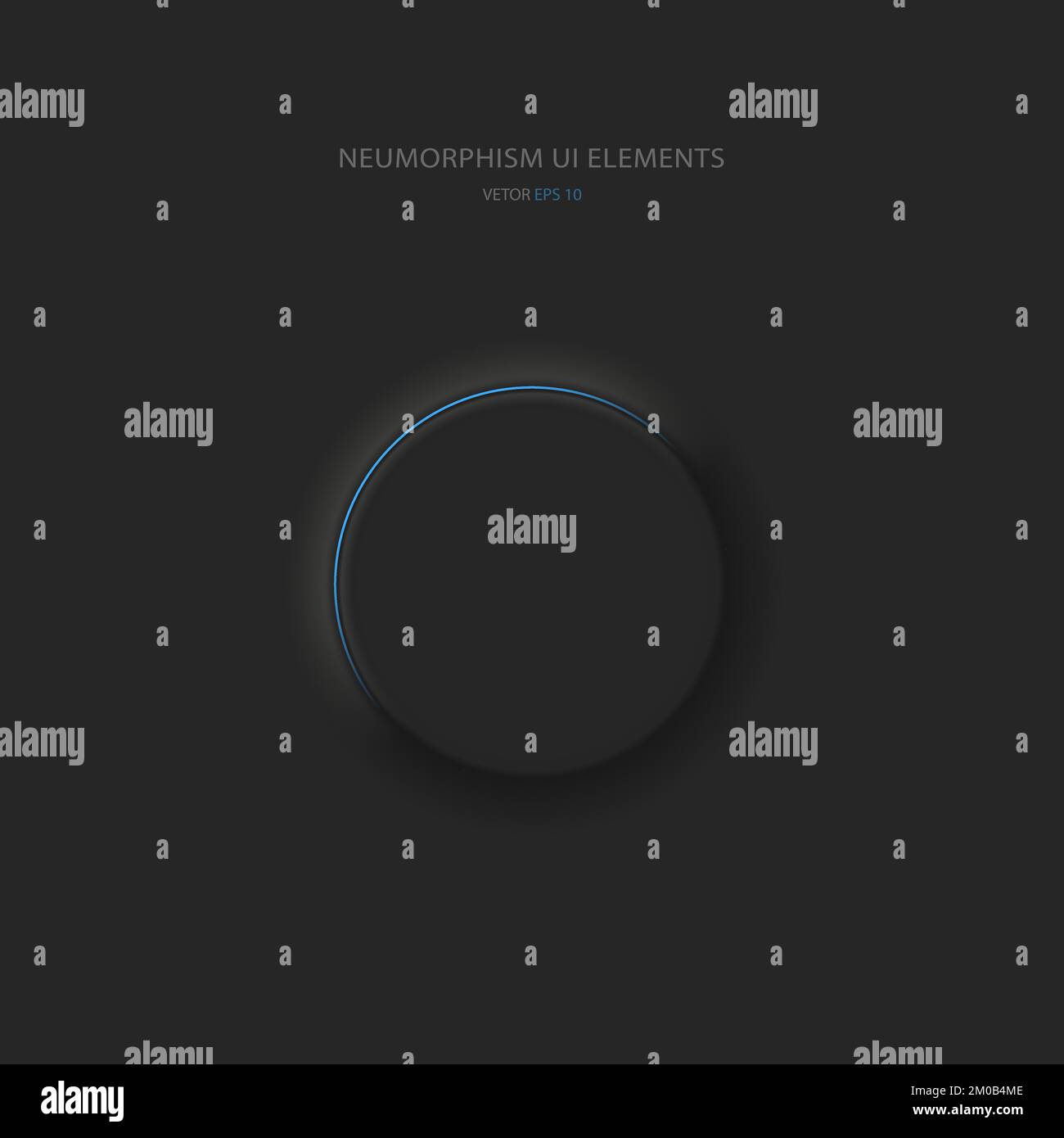 Round black button in Neumorphic style with blue backlight. User ...