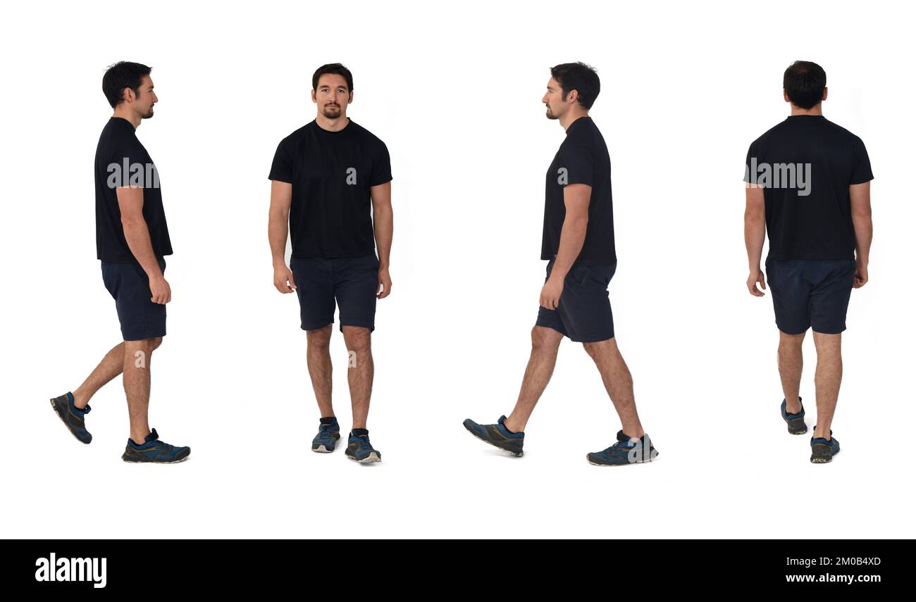 various poses of same men walking on white background Stock Photo - Alamy