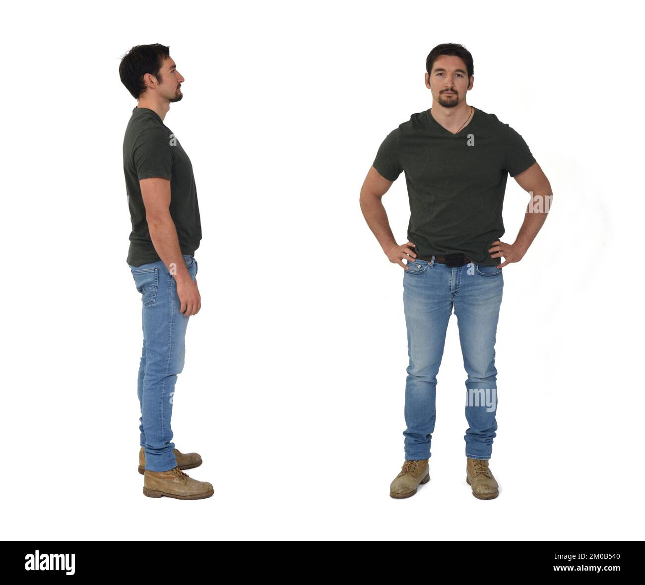 side and front view of a man with jeans on white background Stock Photo ...