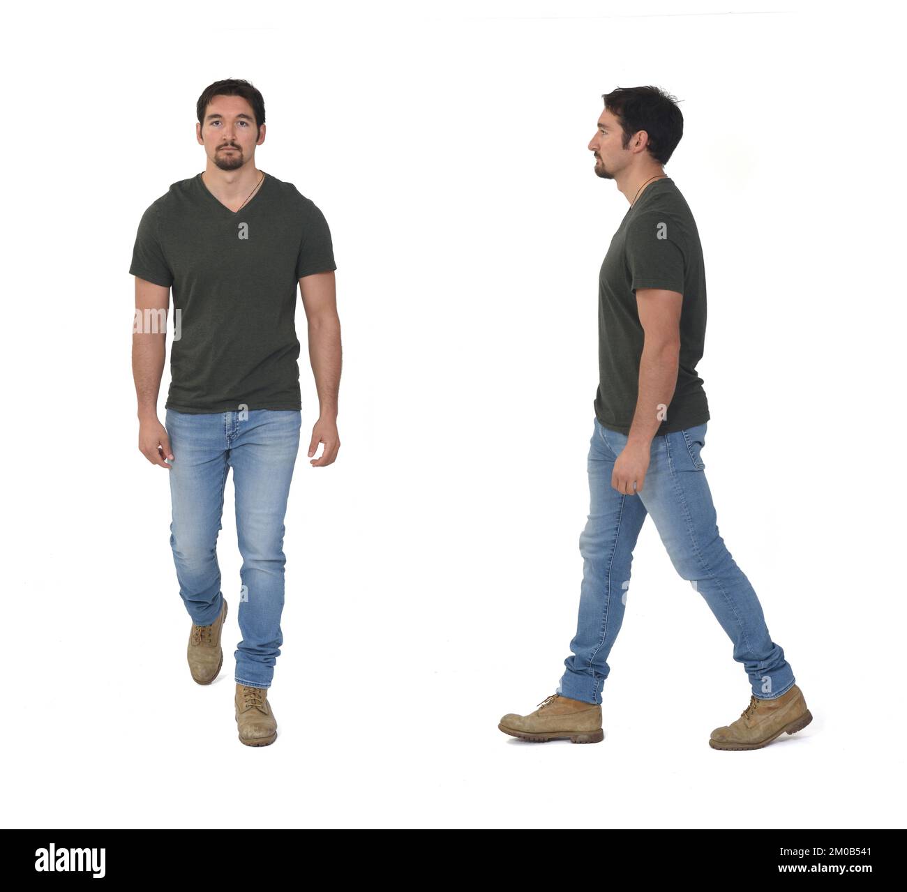 front and side view of same man walking on white background Stock Photo ...