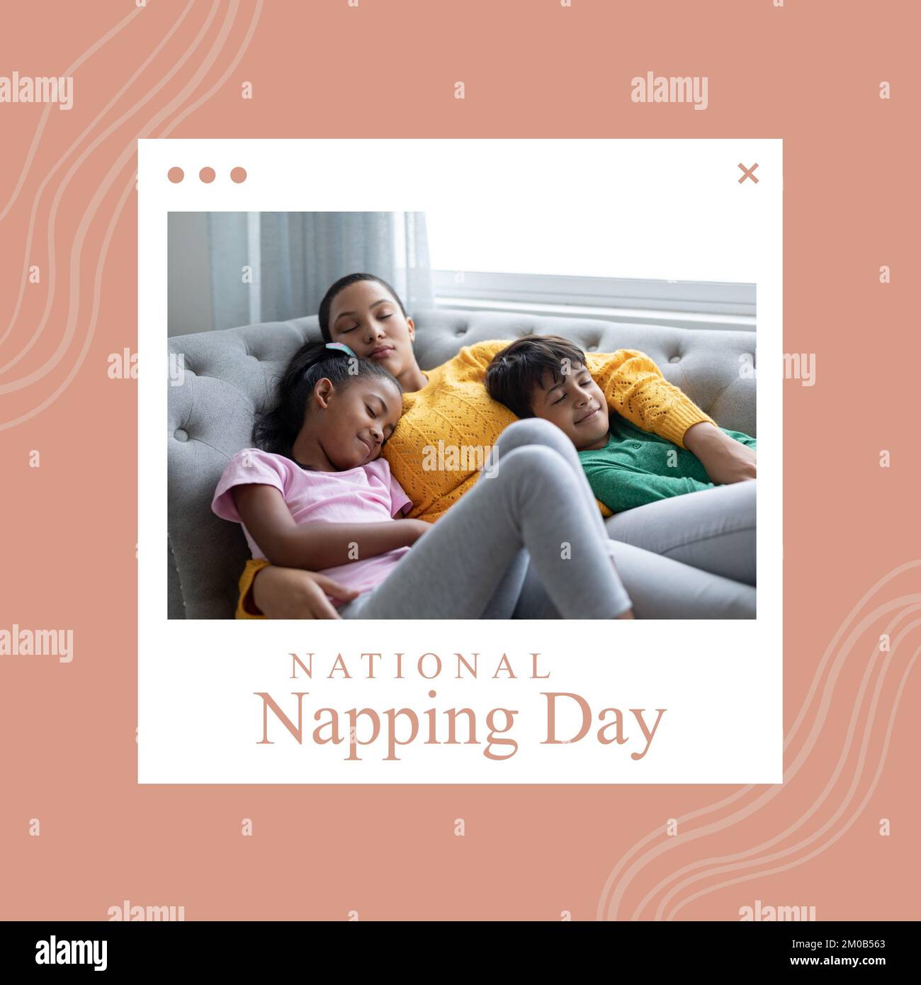 Composition of national napping day text with biracial mother and ...